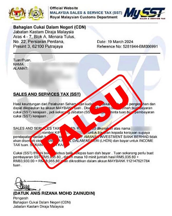 Kastam tidak keluarkan surat minta orang ramai bayar SST - Media Madani